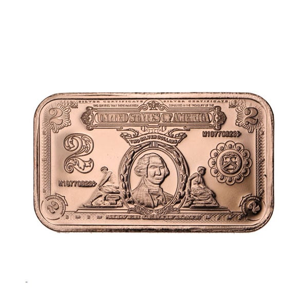 Copper Bar - 1 oz - $2 Washington Note - 1 AVDP Oz, .999 Pure Copper ...